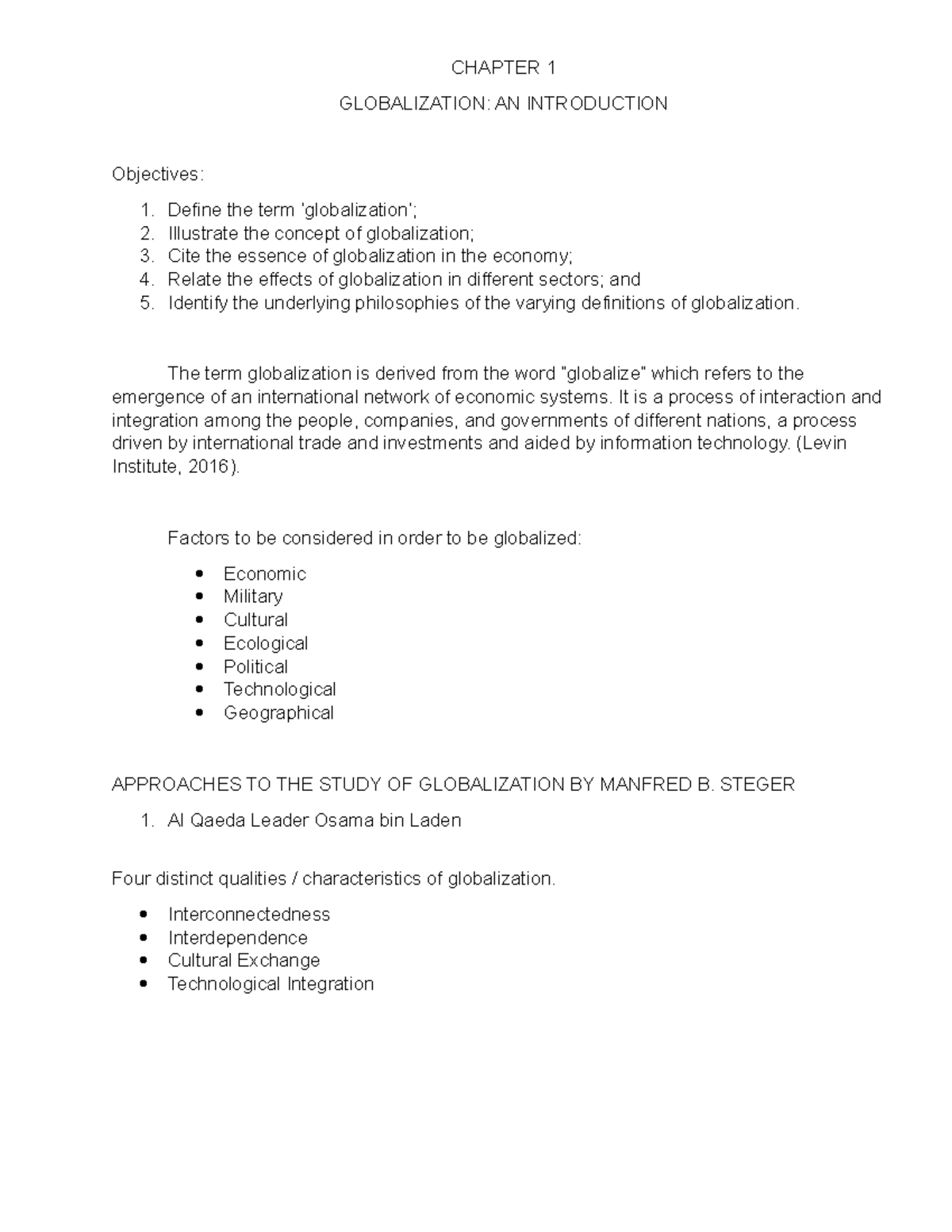 Group 1 - discussion in contemporary worlds - CHAPTER 1 GLOBALIZATION: AN INTRODUCTION ...