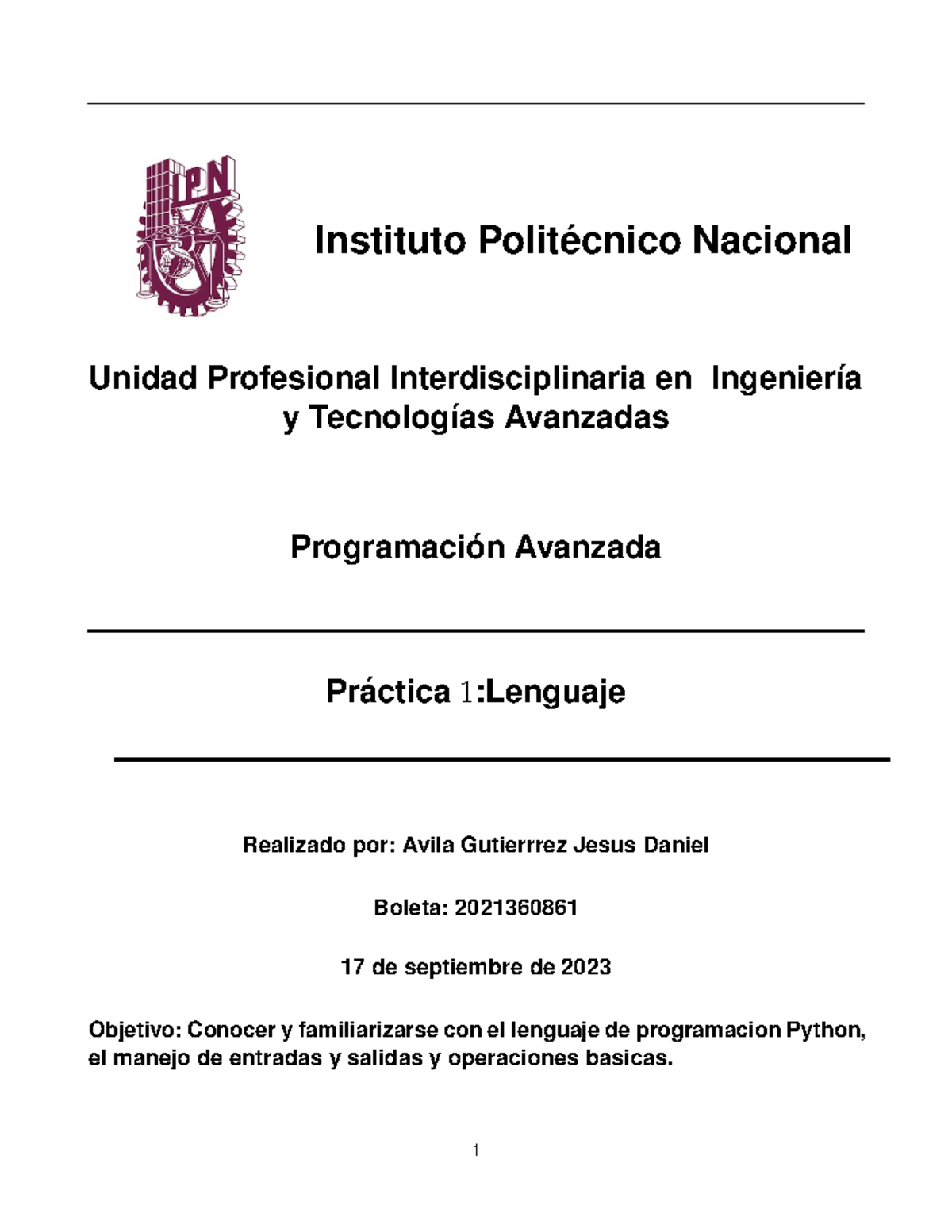 Practica 1 Herencia - Instituto Polit ́ecnico Nacional Unidad Profesional Interdisciplinaria en ...