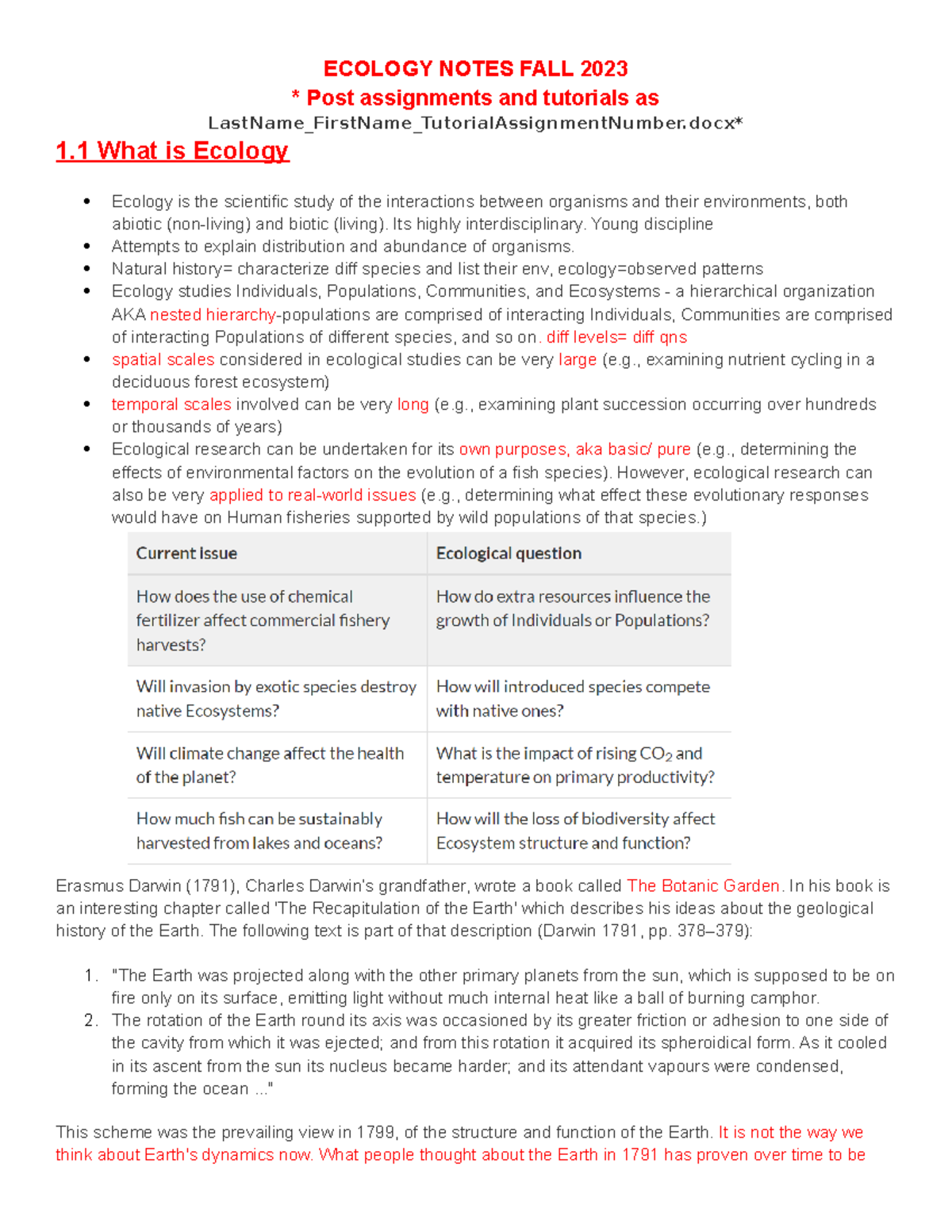 Bio2060 short notes - ECOLOGY NOTES FALL 2023 * Post assignments and ...