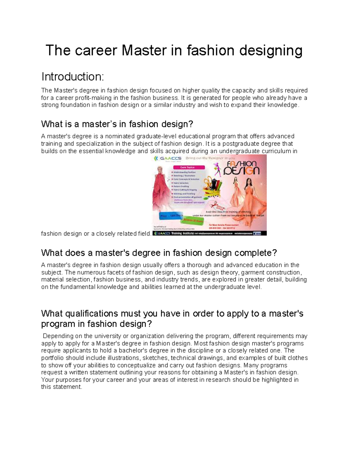 (Master in fashion designing) - The career Master in fashion designing ...