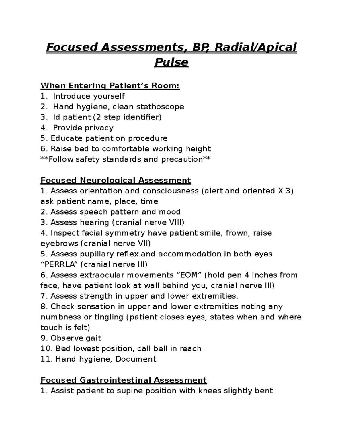 Focused Assessment 21 - Focused Assessments, BP, Radial/Apical Pulse ...