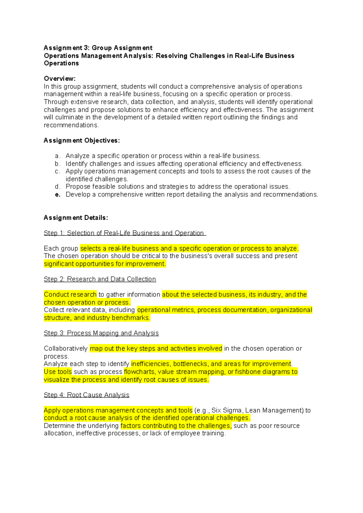 OPM Assesment 3 - Assignment 3: Group Assignment Operations Management Analysis: Resolving - Studocu