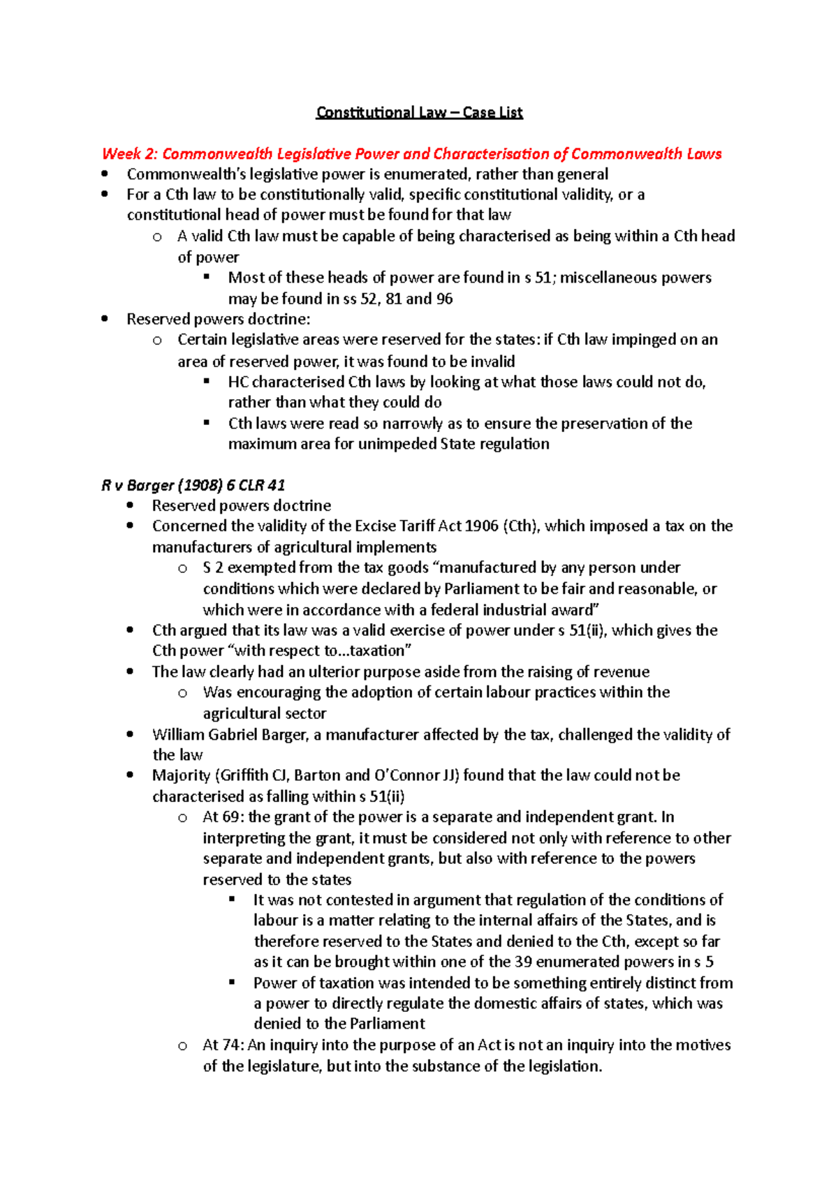 Constitutional Law Case List - Constitutional Law – Case List Week 2 ...
