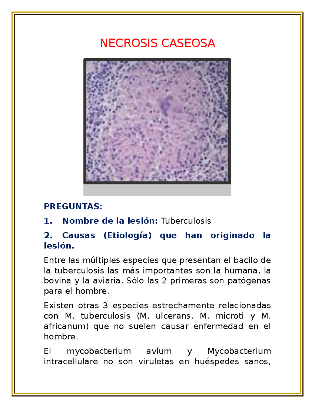 10. Necrosis Caseosa xd - NECROSIS CASEOSA PREGUNTAS: Nombre de la ...