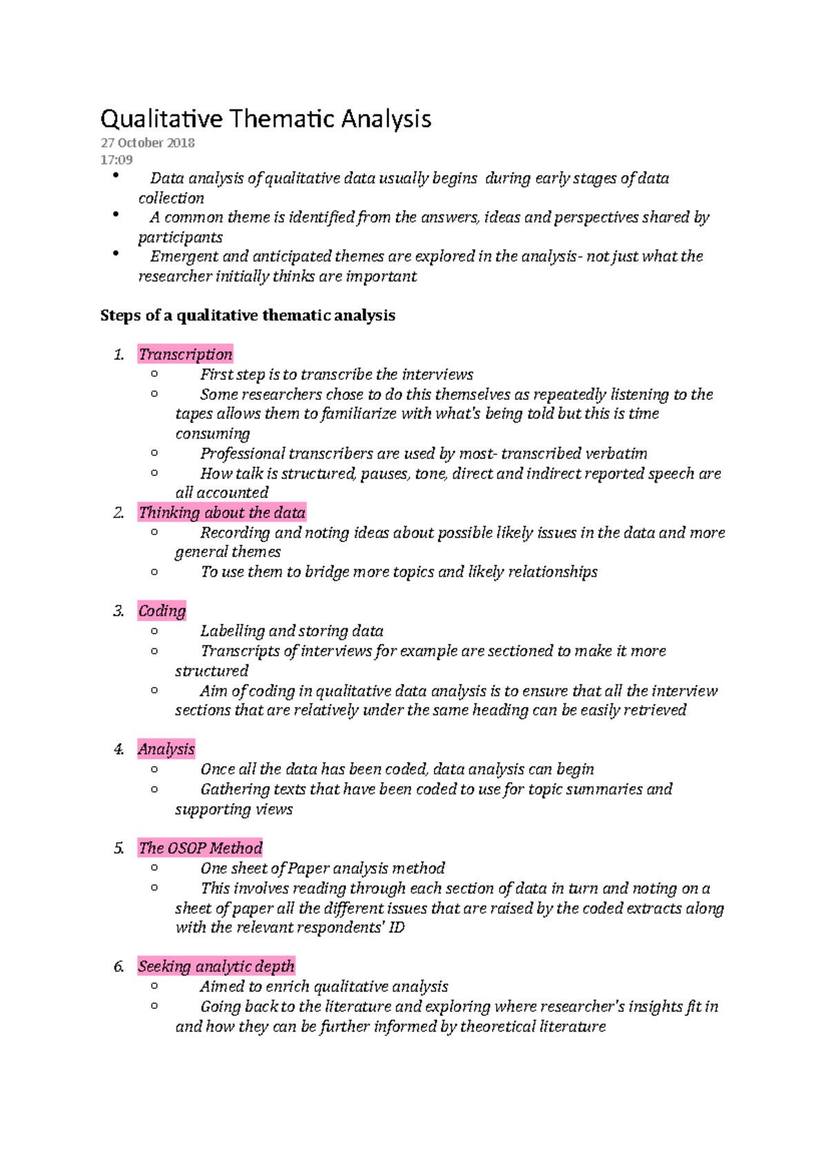 Qualitative Thematic Analysis - Studocu