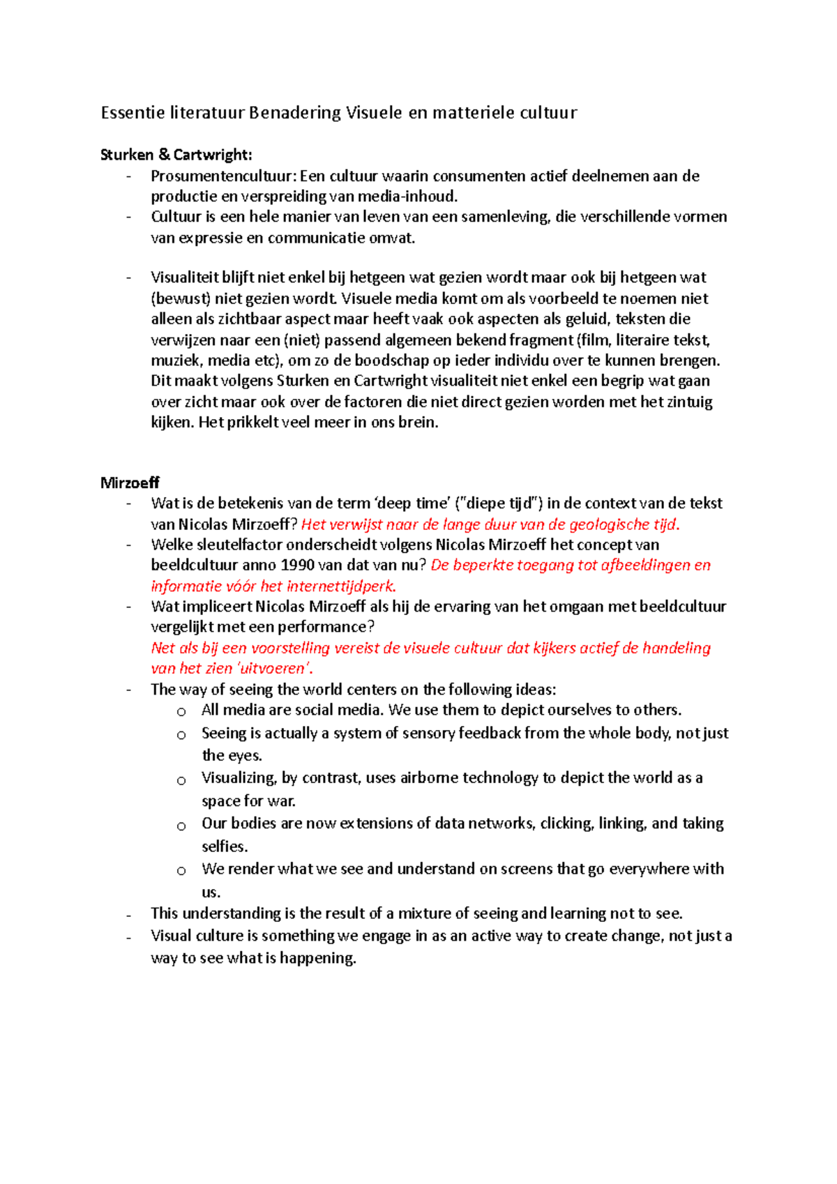 Essentie literatuur Benadering Visuele en matteriele cultuur - Cultuur ...