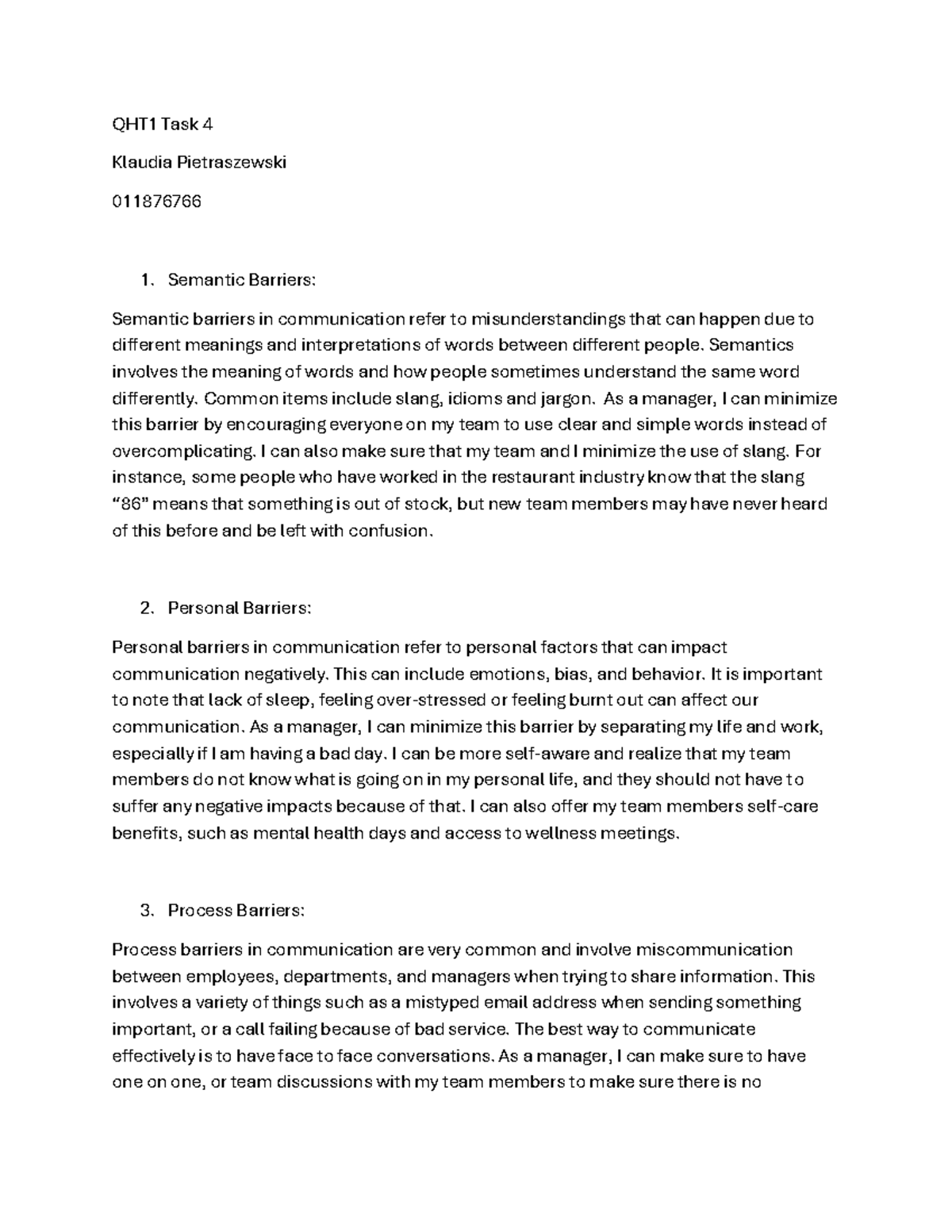 Business Management Tasks QHT1 Task 4 - QHT1 Task 4 Klaudia ...