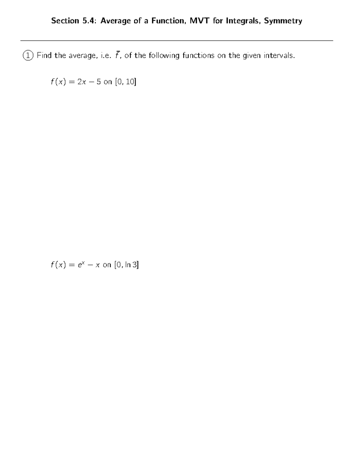 5.4 in-class - math1060 - Section 5: Average of a Function, MVT for ...