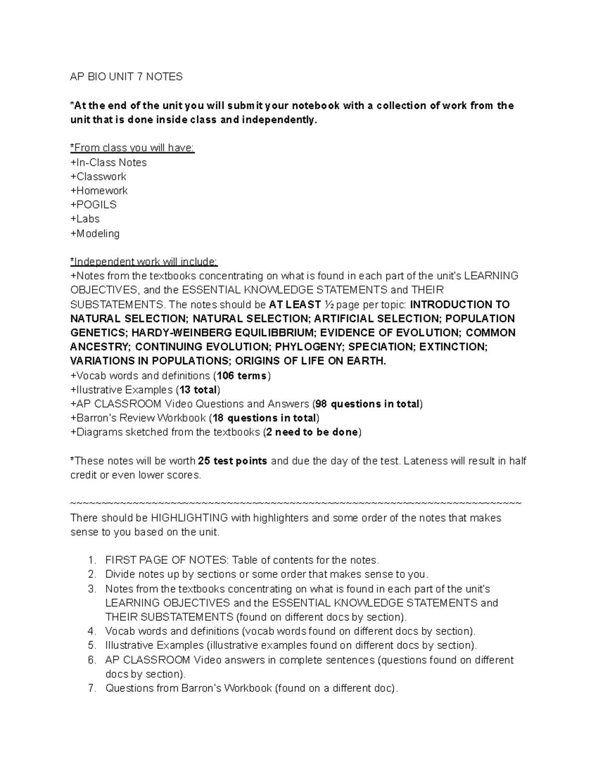 1 AP BIO UNIT 7 Notes - do ur work kids - AP BIO UNIT 7 NOTES *At the ...