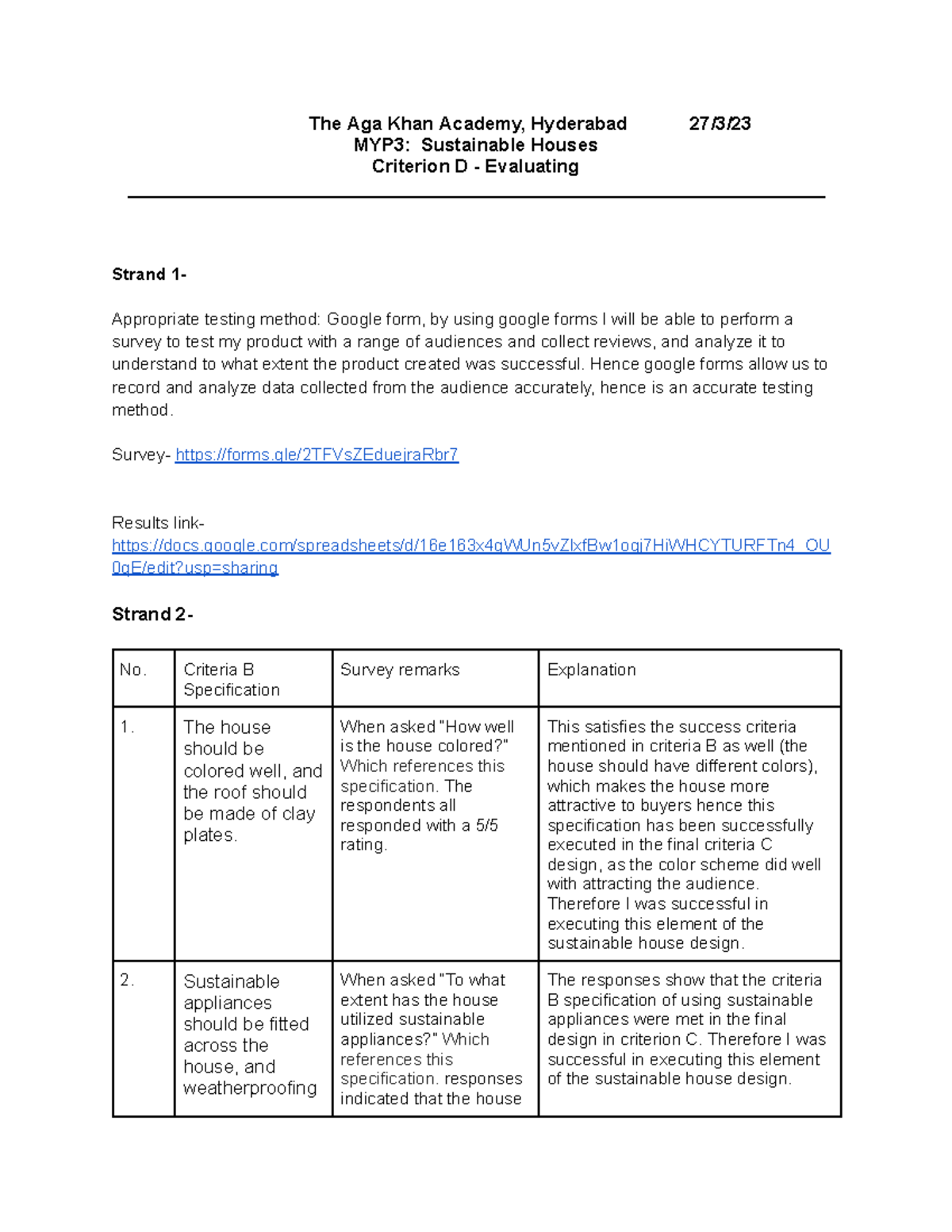 Design crit D - The Aga Khan Academy, Hyderabad 27/3/ MYP3: Sustainable ...