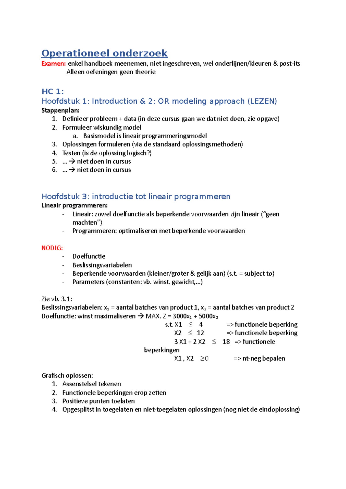 Operationeel onderzoek - Operationeel onderzoek Examen: enkel handboek ...