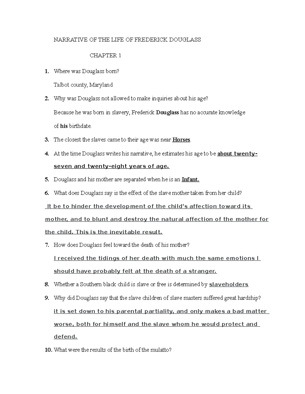 Narrative OF THE LIFE OF Frederick Douglass (2) Answers - NARRATIVE OF ...