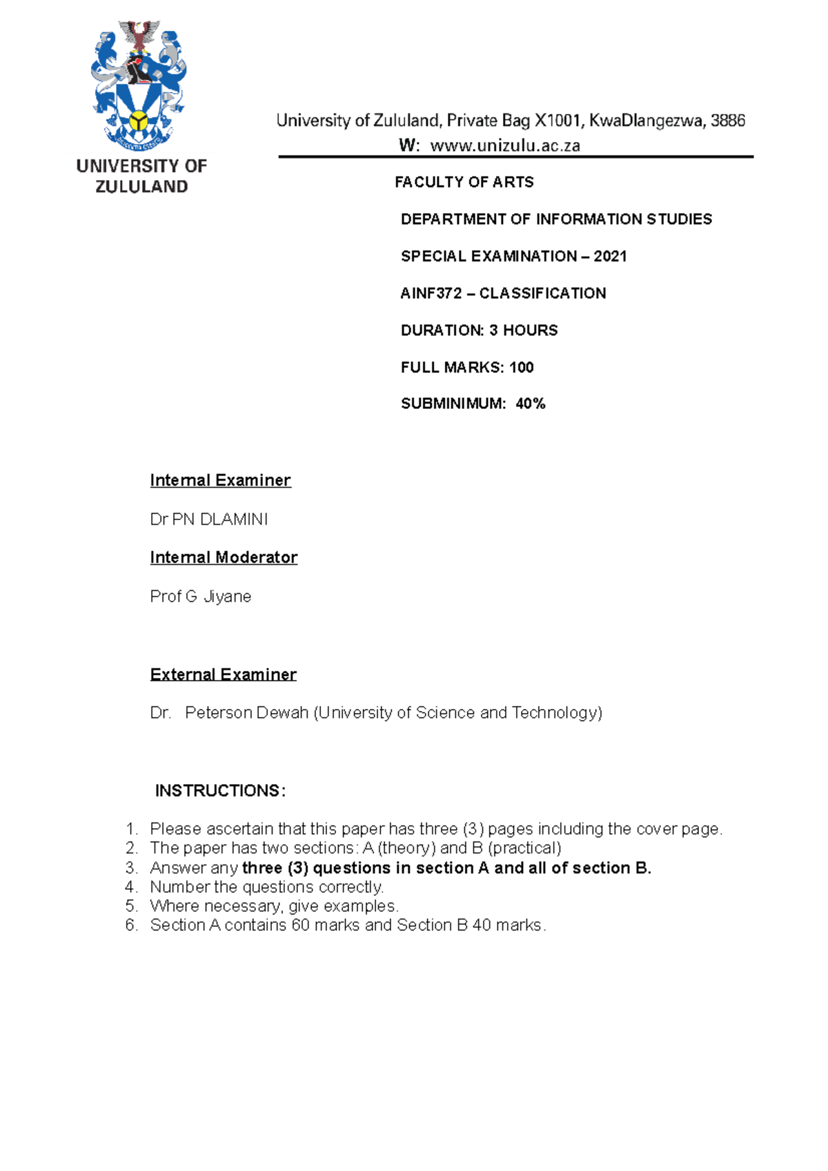 Re-examination 2021 - re-examination 2021 - FACULTY OF ARTS DEPARTMENT ...