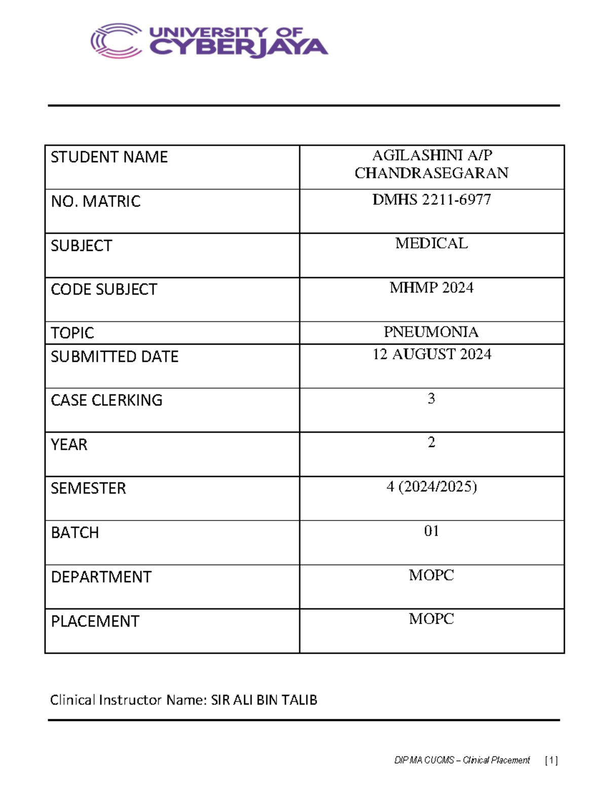 Case clerking 2 new - just simple work - STUDENT NAME AGILASHINI A/P ...