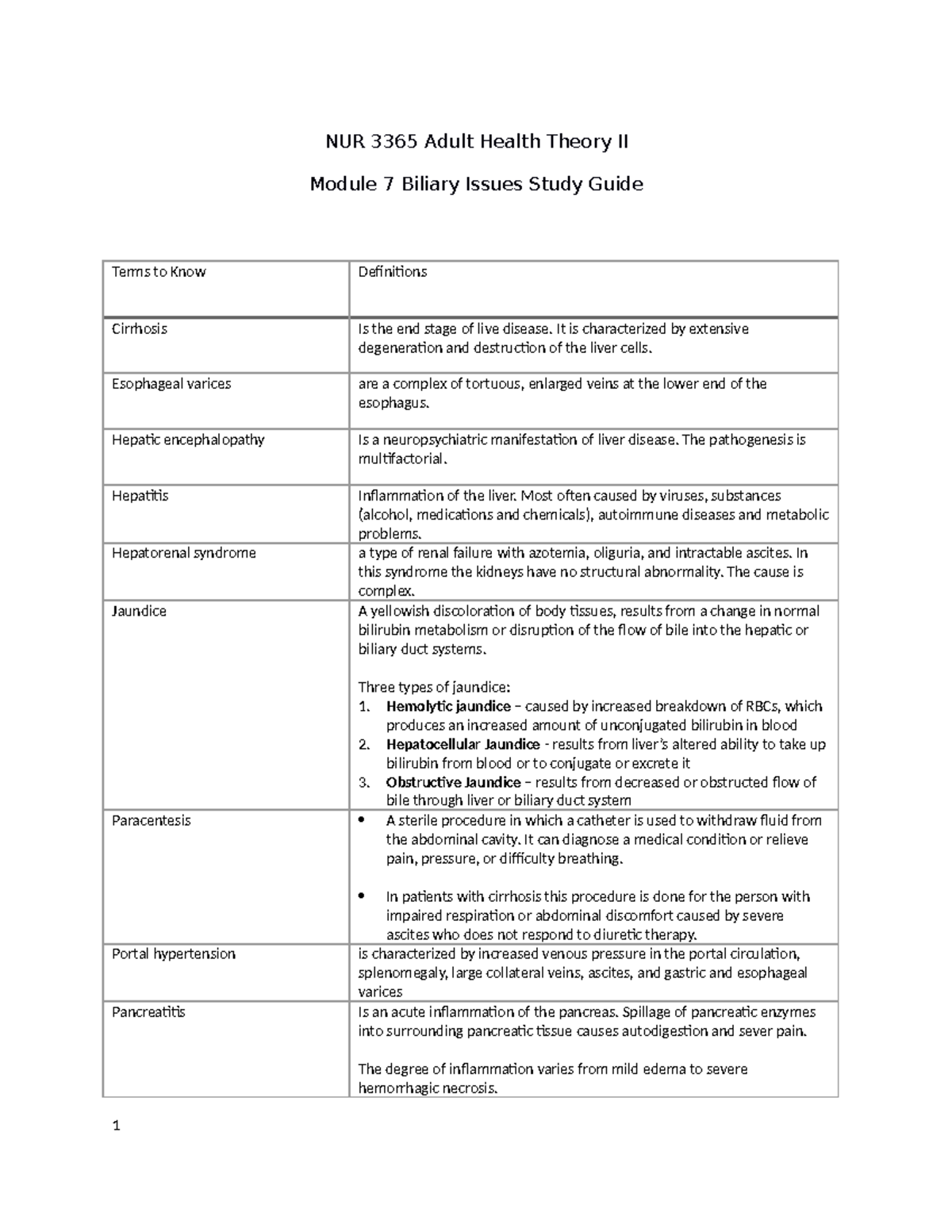 Module 7 Biliary Issues - NUR 3365 Adult Health Theory II Module 7 ...