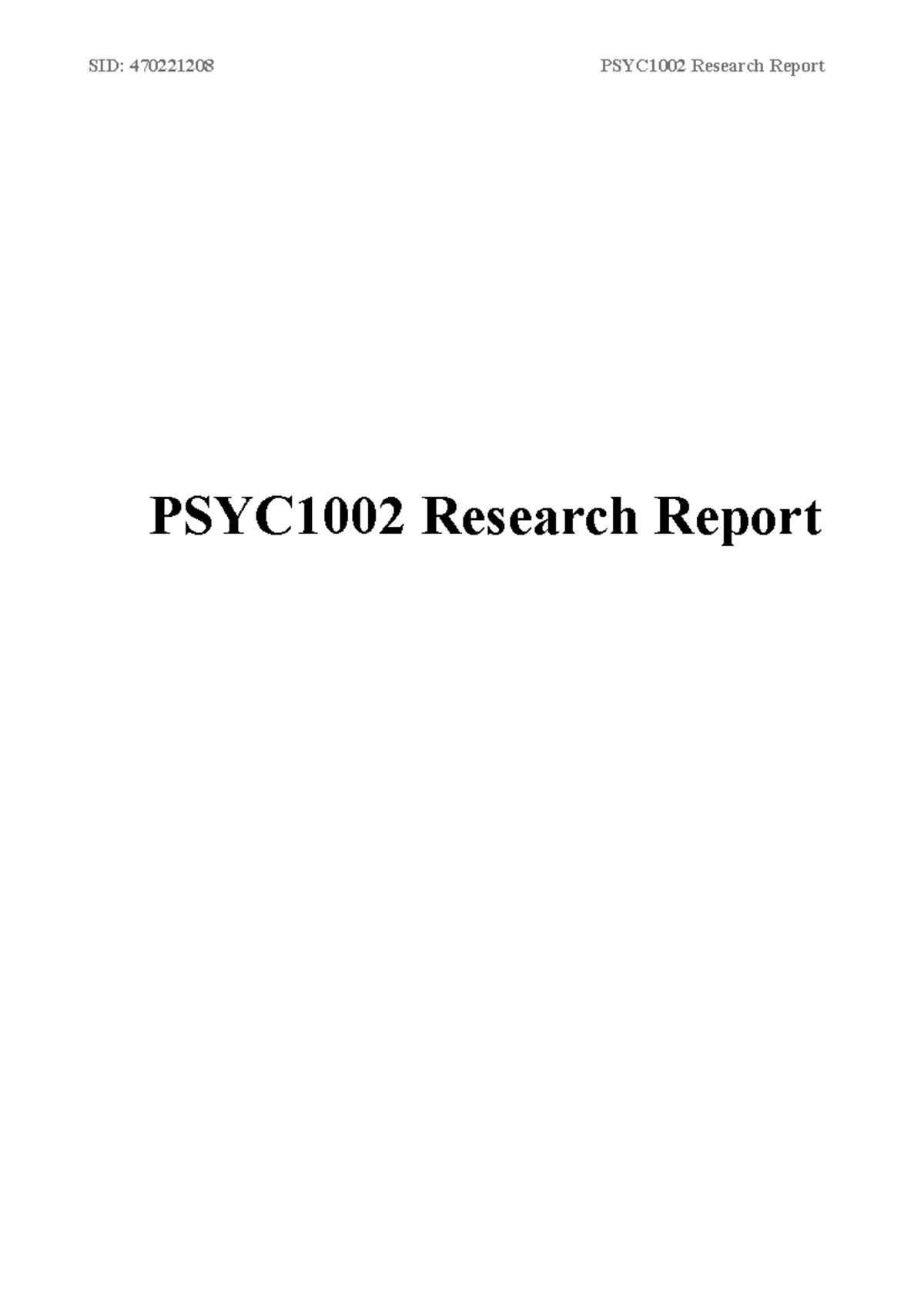 470221208 PSYC1002 Report 2020 - PSYC1002 Research Report Abstract ...