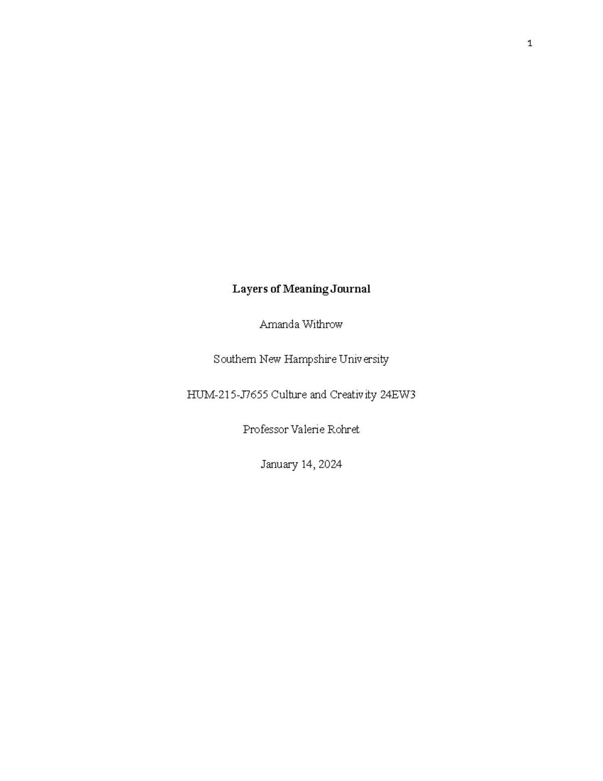 Layers of Meaning Journal - 1 Layers of Meaning Journal Amanda Withrow ...