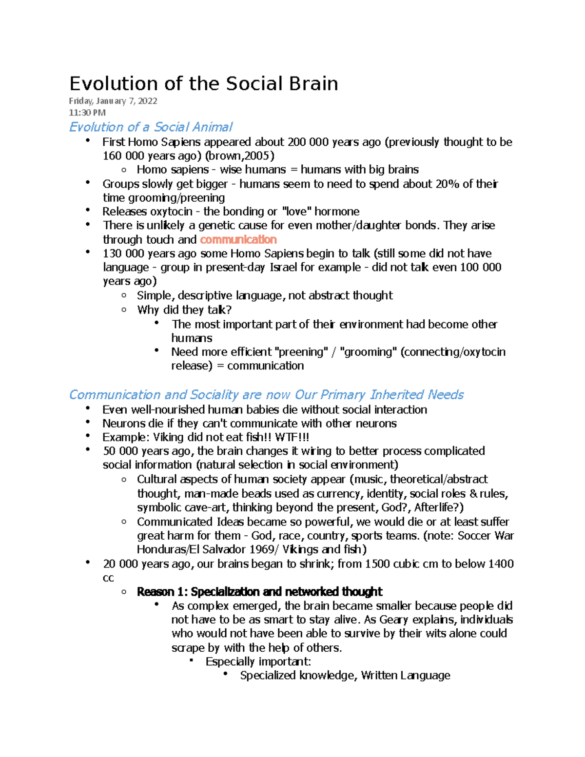 Evolution of the Social Brain - SOCI1000U - Ontario Tech University ...