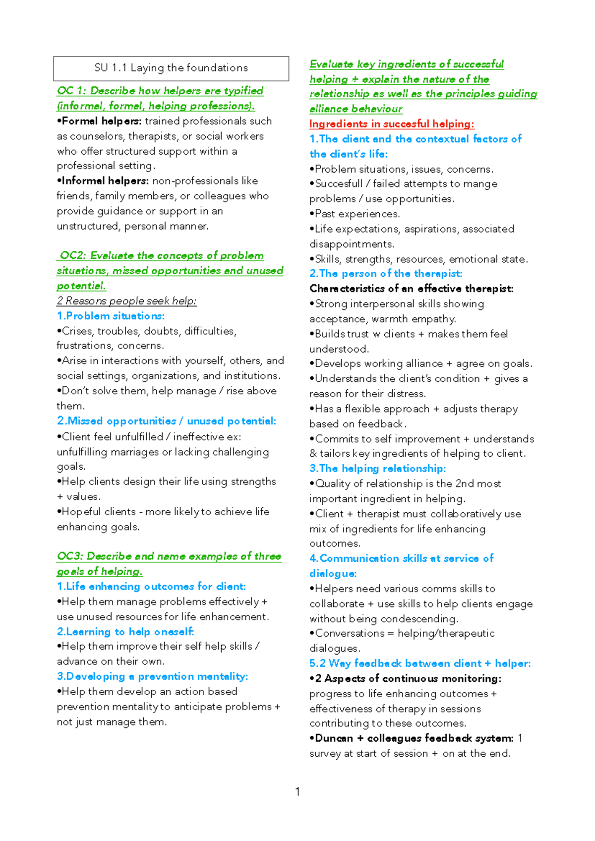 PSYC 321 Sem Prep - study notes - SU 1 Laying the foundations OC 1 ...