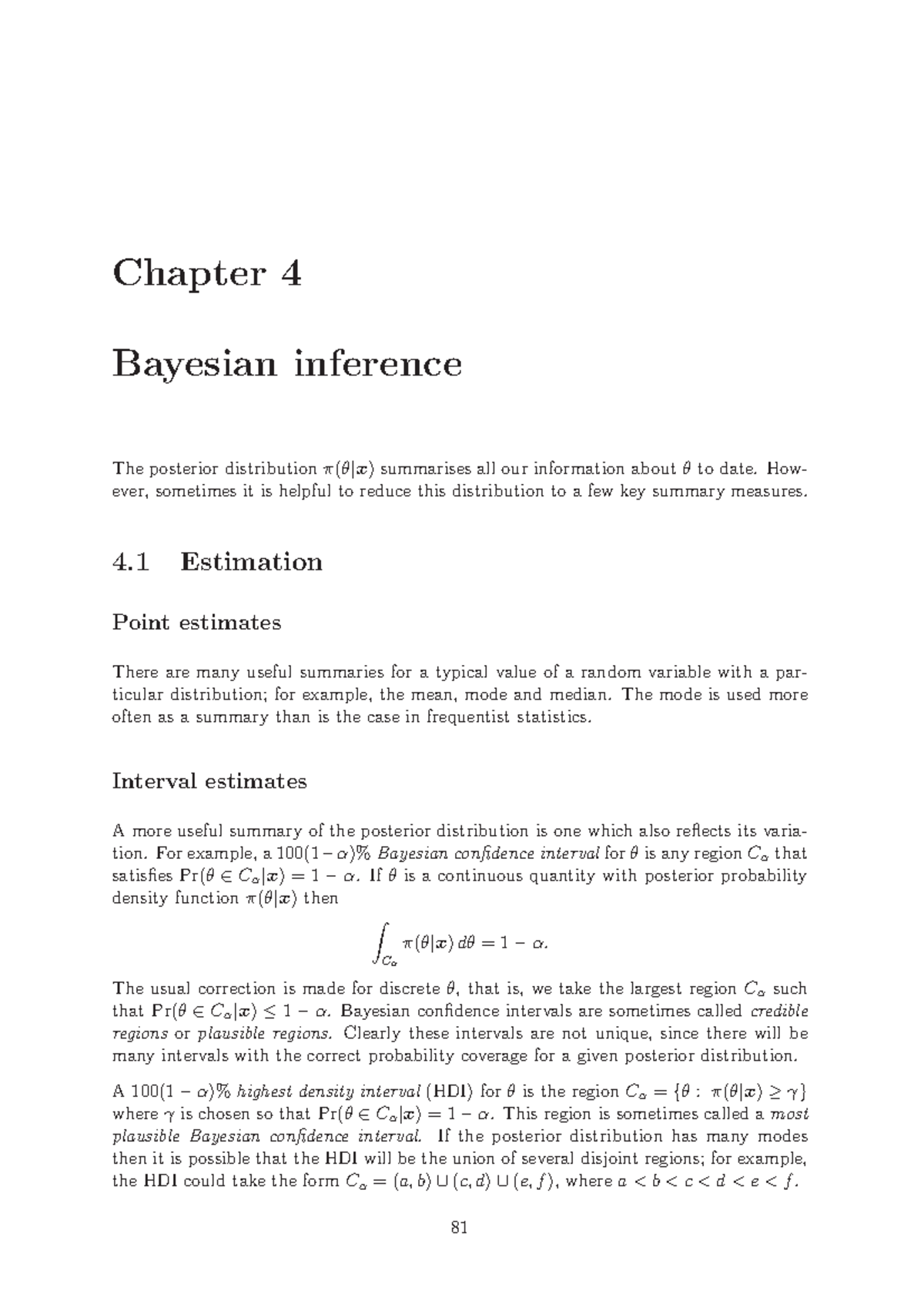 Lecture Notes Chapter 4 Chapter 4 Bayesian Inference The Posterior Distributionπθx