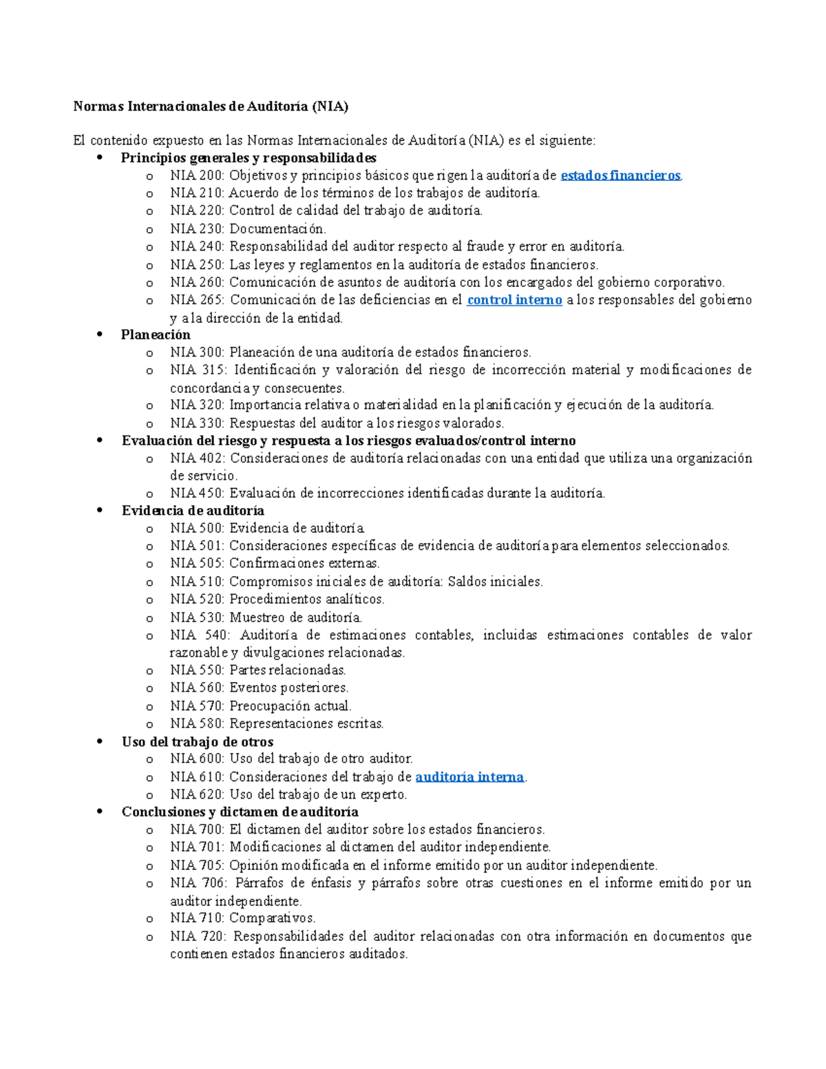 Normas Internacionales de Auditoría - o NIA 210: Acuerdo de los ...