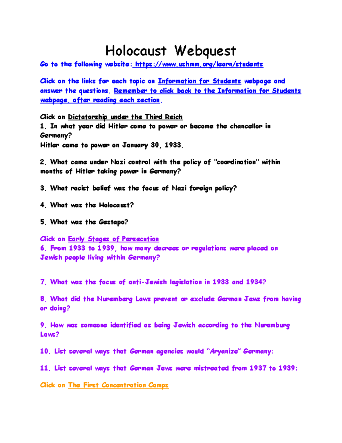 Kirsten Montague - Holocaust Webquest 032819 - Holocaust Webquest Go to ...