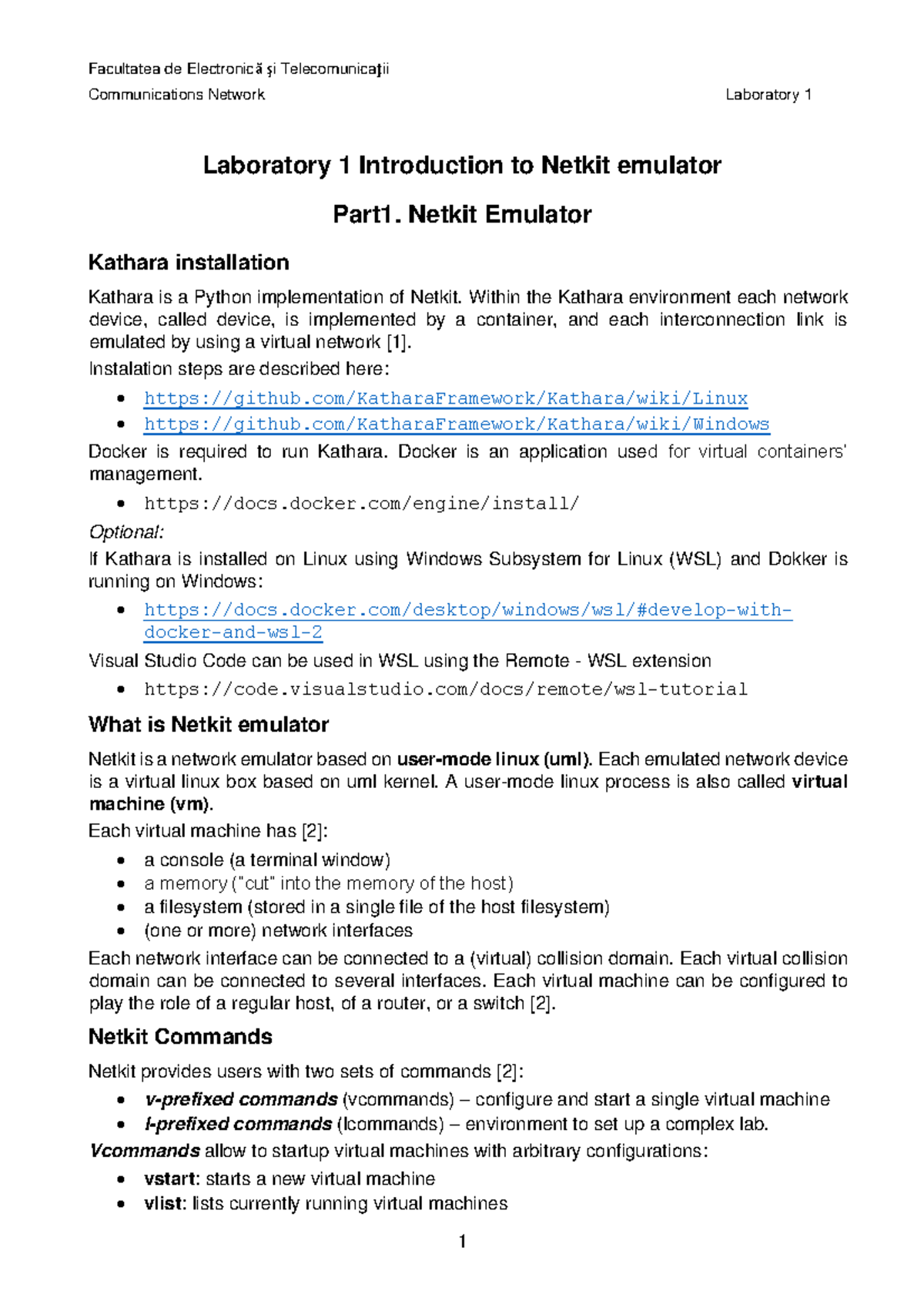 CN lab1 - Test - Communications Network Laboratory 1 Laboratory 1 ...