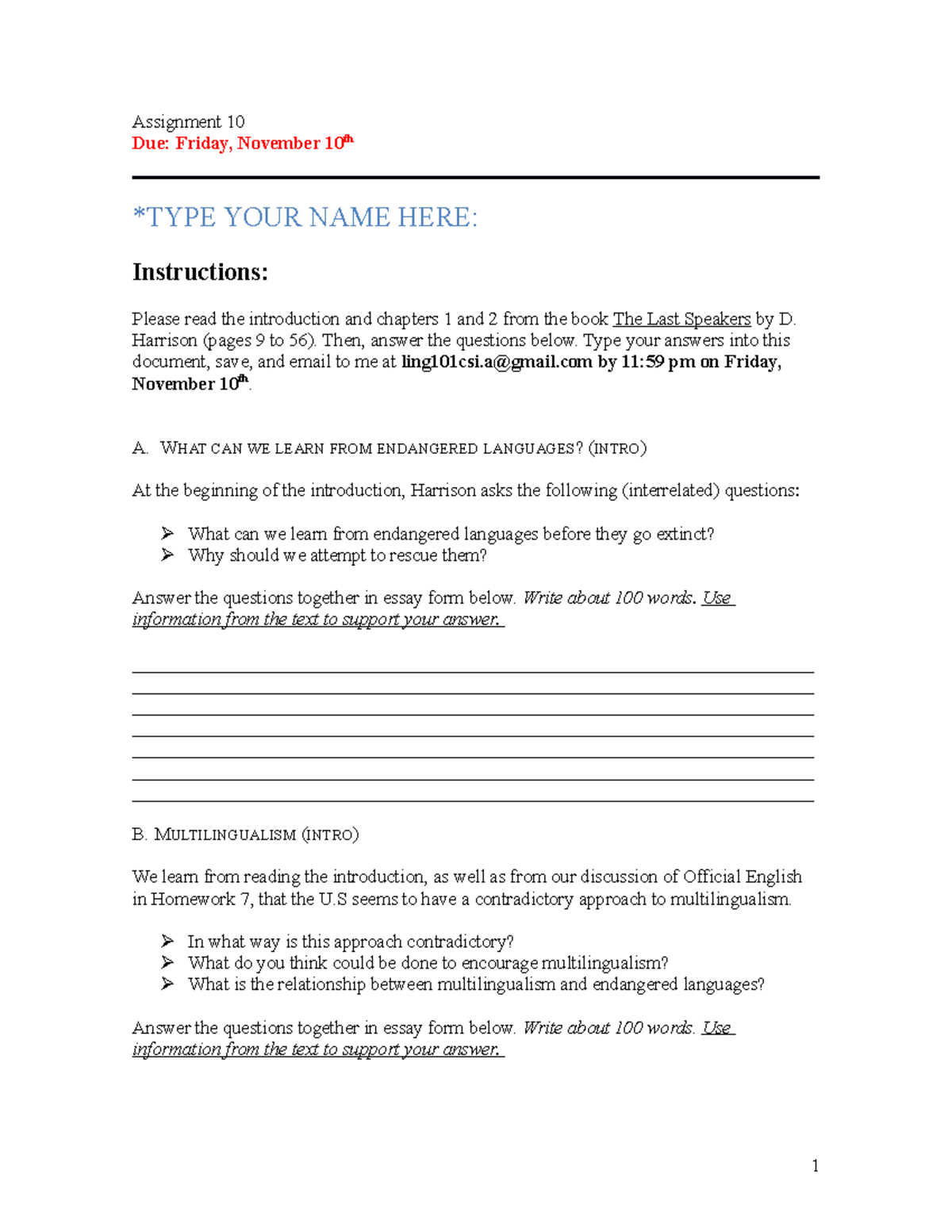 Arminante HW_10 - Assignment 10 Due: Friday, November 10th *TYPE YOUR NAME HERE: Instructions ...