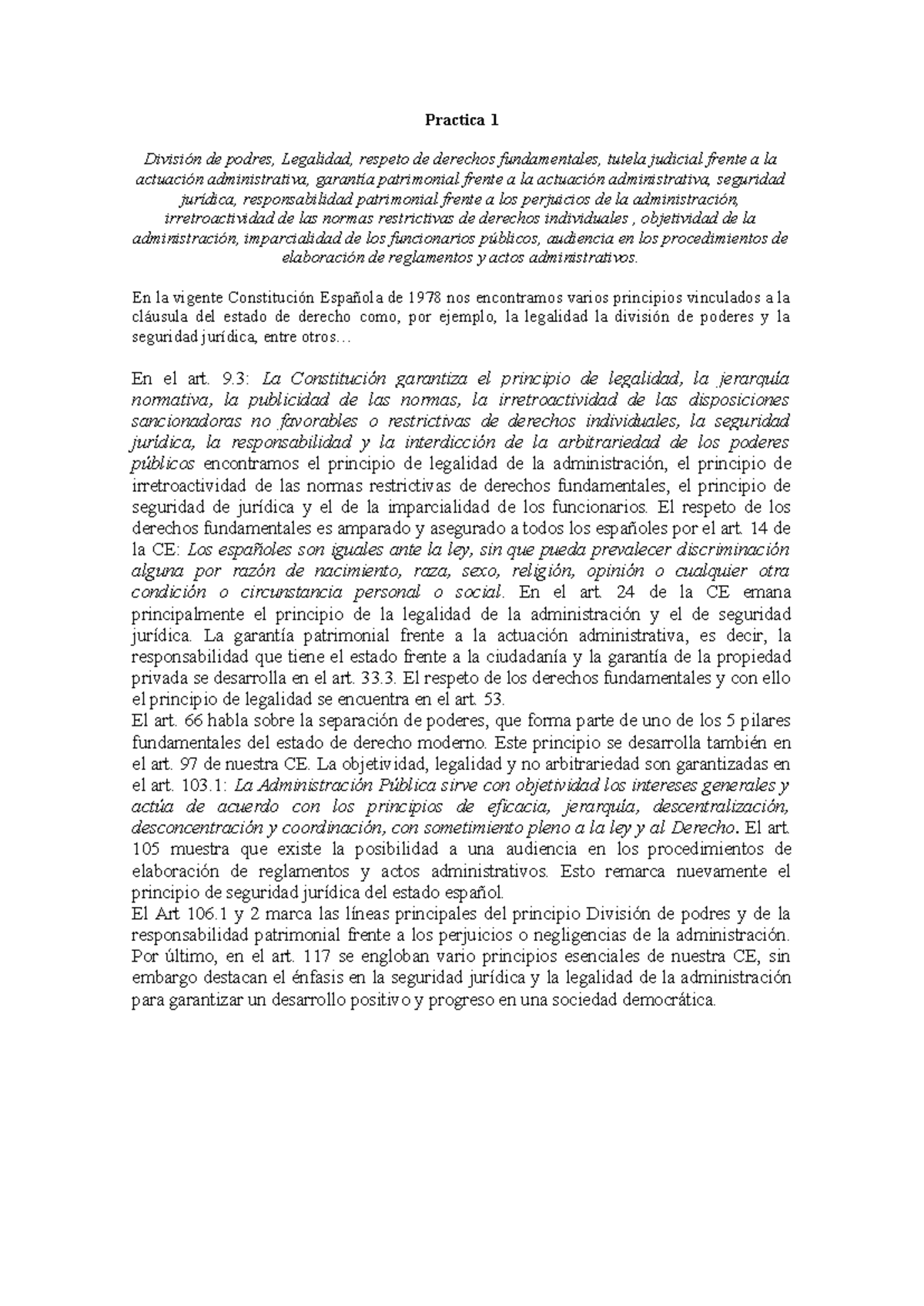 Práctica 1 admin - Practica 1 División de podres, Legalidad, respeto de derechos fundamentales ...