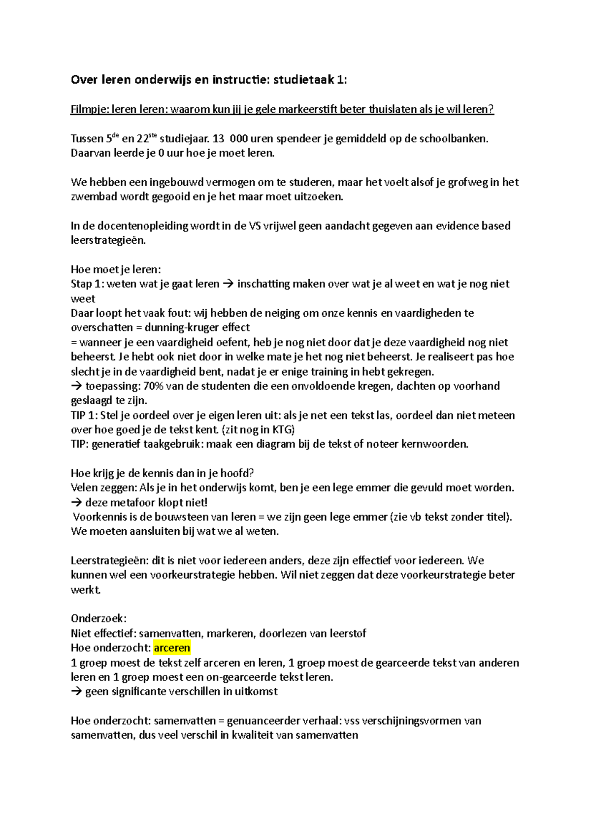 Studietaak 1 lerenonderwijsinstructie - Over leren onderwijs en ...