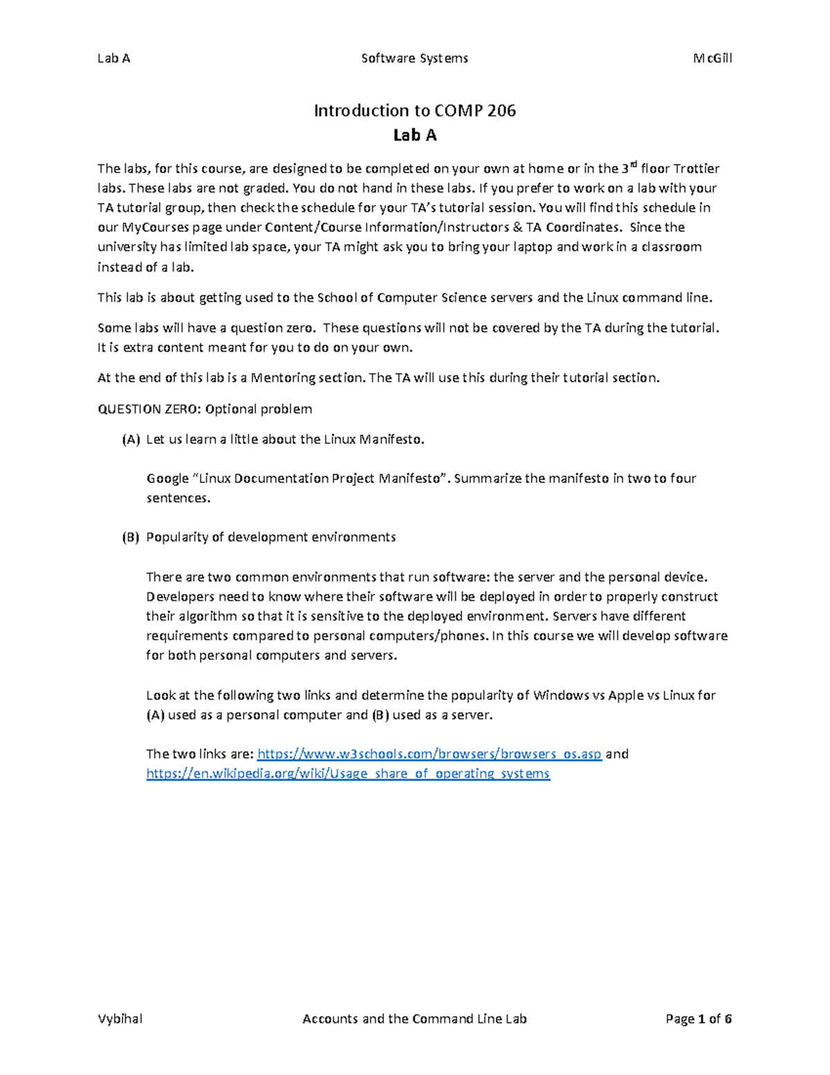 206 Lab A - Acconts and command line v2 - Introduction to COMP 206 Lab A The labs, for this ...