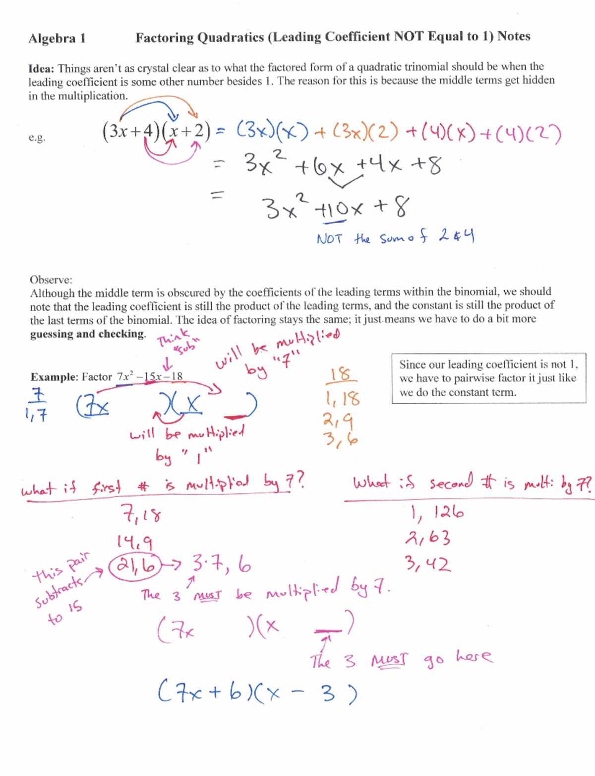 11-28-16. Factoring Quadratics LC NOT 1 Day 1 Notes Completed - Studocu