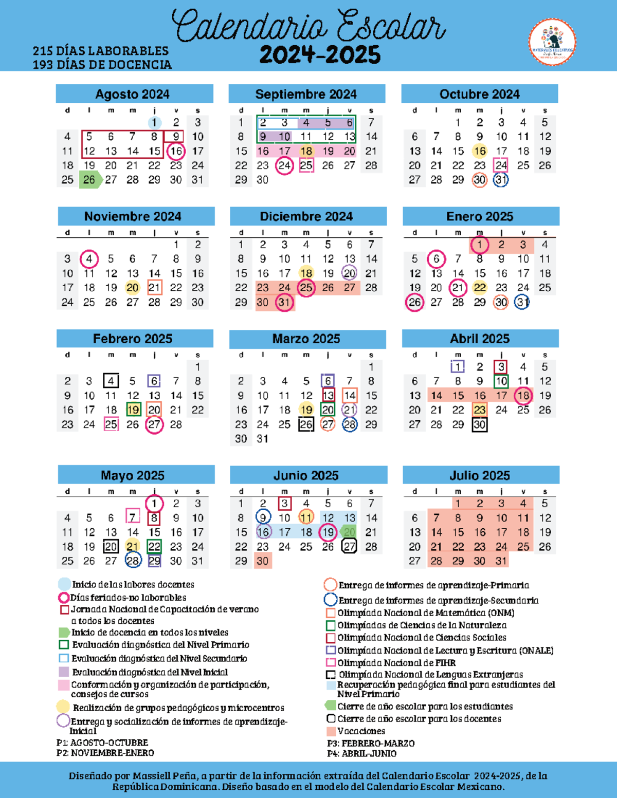 Calendario Escolar 2024-2025 Versión Resumida - 215 DÍAS LABORABLES 193 ...