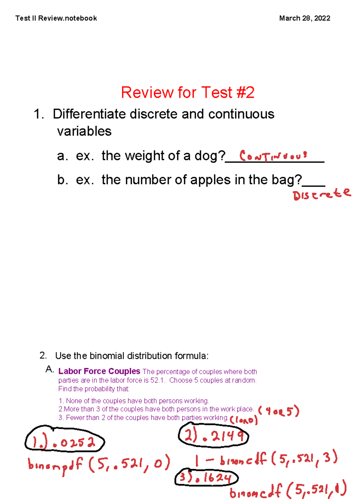 Test-2r Review - Sol - practice test - Review for Test 1. Differentiate ...