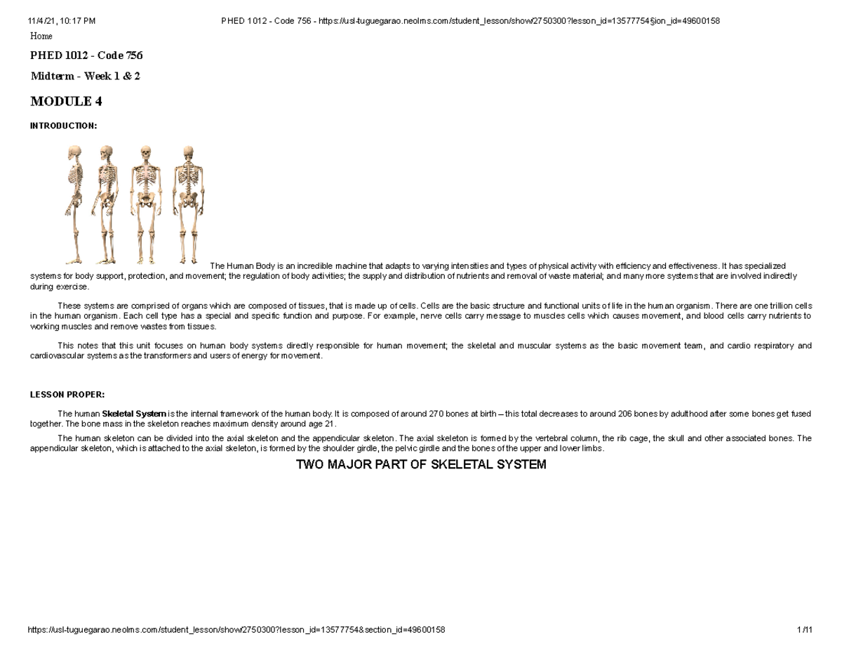 PHED- Module 4 - none - Home PHED 1012 - Code 756 Midterm - Week 1 & 2 ...