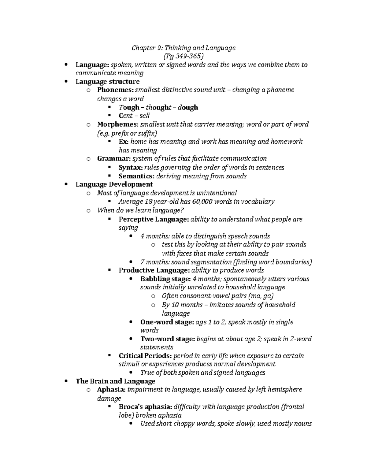 Chapter 9 - Chapter 9: Thinking and Language (Pg 349-365) Language ...