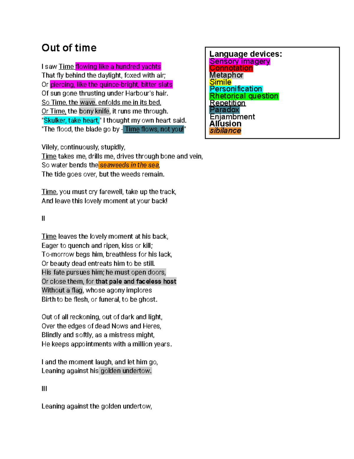 Kenneth slessor poems (Out of time) - Out of time I saw Time flowing ...