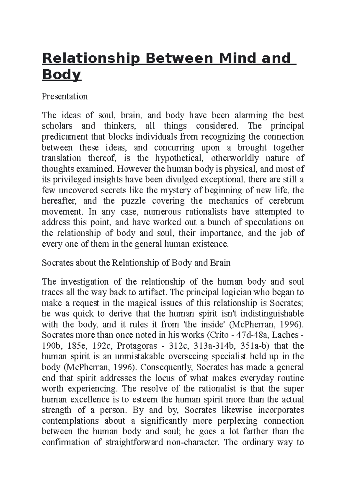 Relationship Between Mind and Body - Relationship Between Mind and Body ...