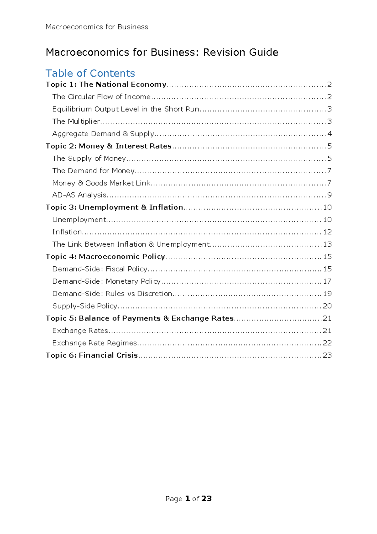 Macro for Business - Revision Doc - Macroeconomics for Business ...