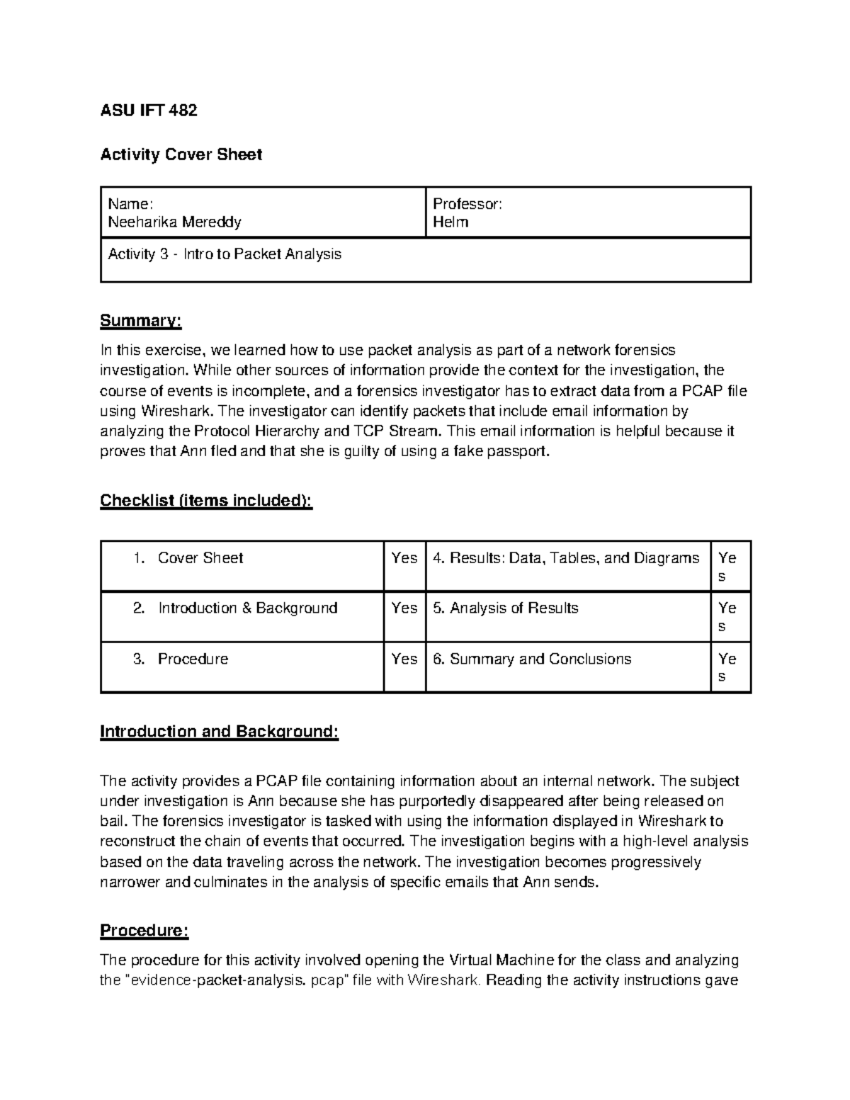Activity 3 Intro To Packet Analysis - ASU IFT 482 Activity Cover Sheet ...