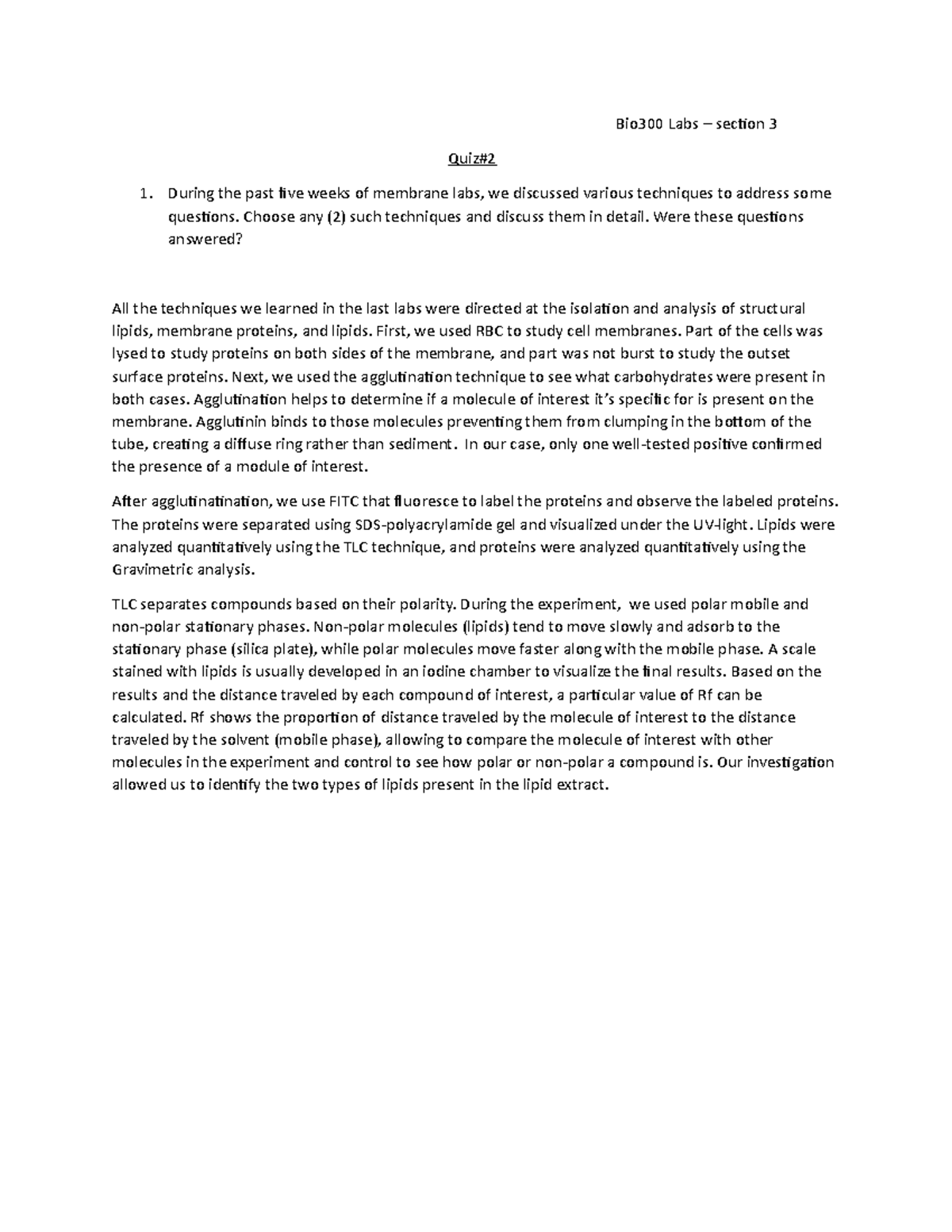 Quiz2 - Lab quiz #2 (Razib) - Bio300 Labs – section 3 Quiz# During the ...