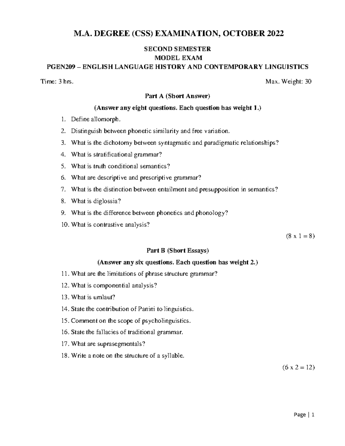 Linguistics Model QP - Question paper - Page | 1 M. DEGREE (CSS ...