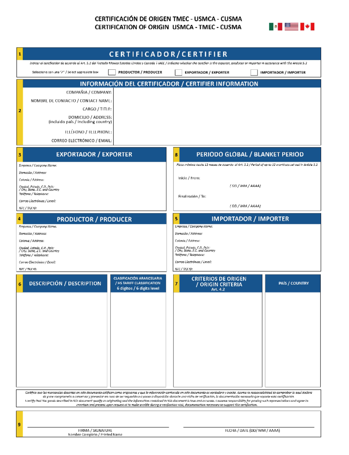 Usmca TMEC Certification 2020 - CERTIFICACIÓN DE ORIGEN TMEC USMCA ...