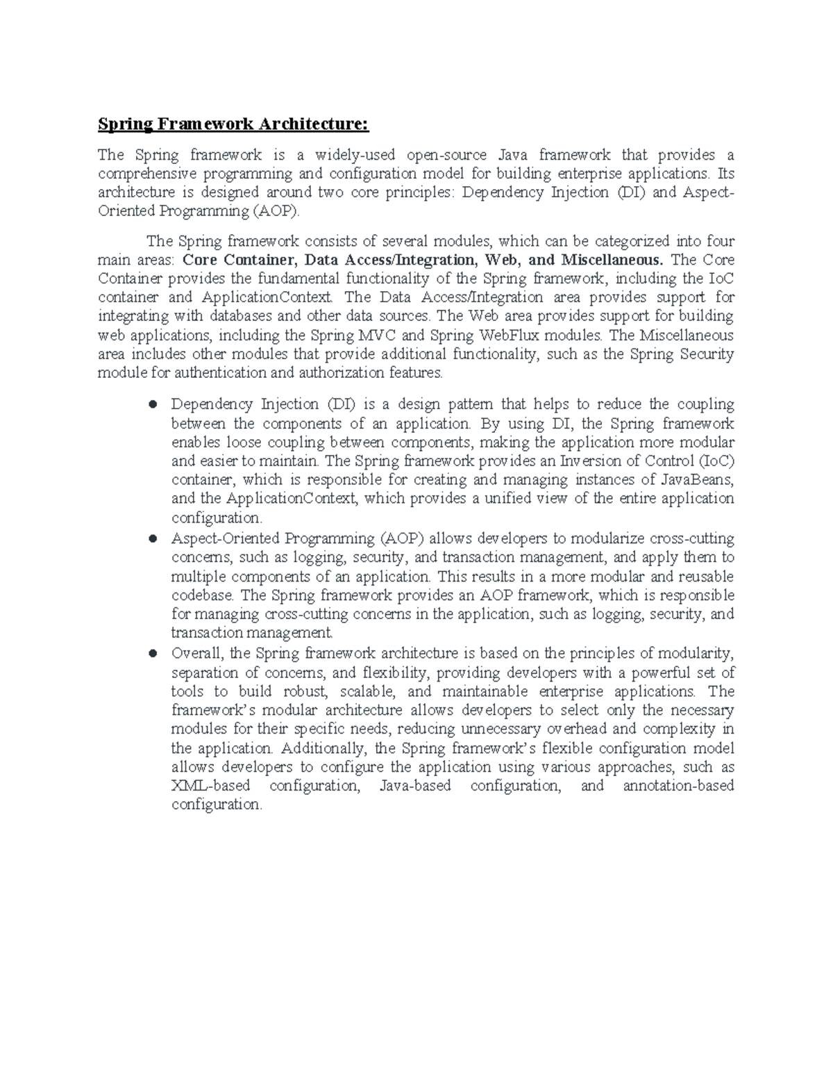FSD UNIT III - fsd unit 3 - Spring Framework Architecture: The Spring framework is a widely-used ...
