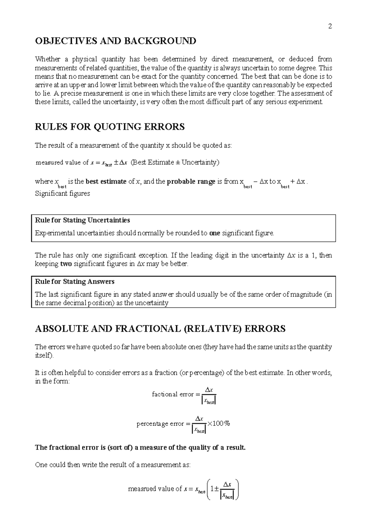 LAB 01 Measurements and Uncertainty - OBJECTIVES AND BACKGROUND Whether ...