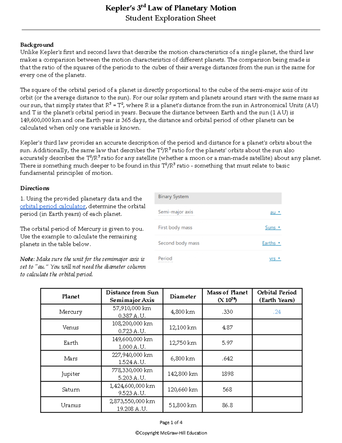 Copy of Online Lab Kepler's 3rd Law of Planetary Motion L - Student ...