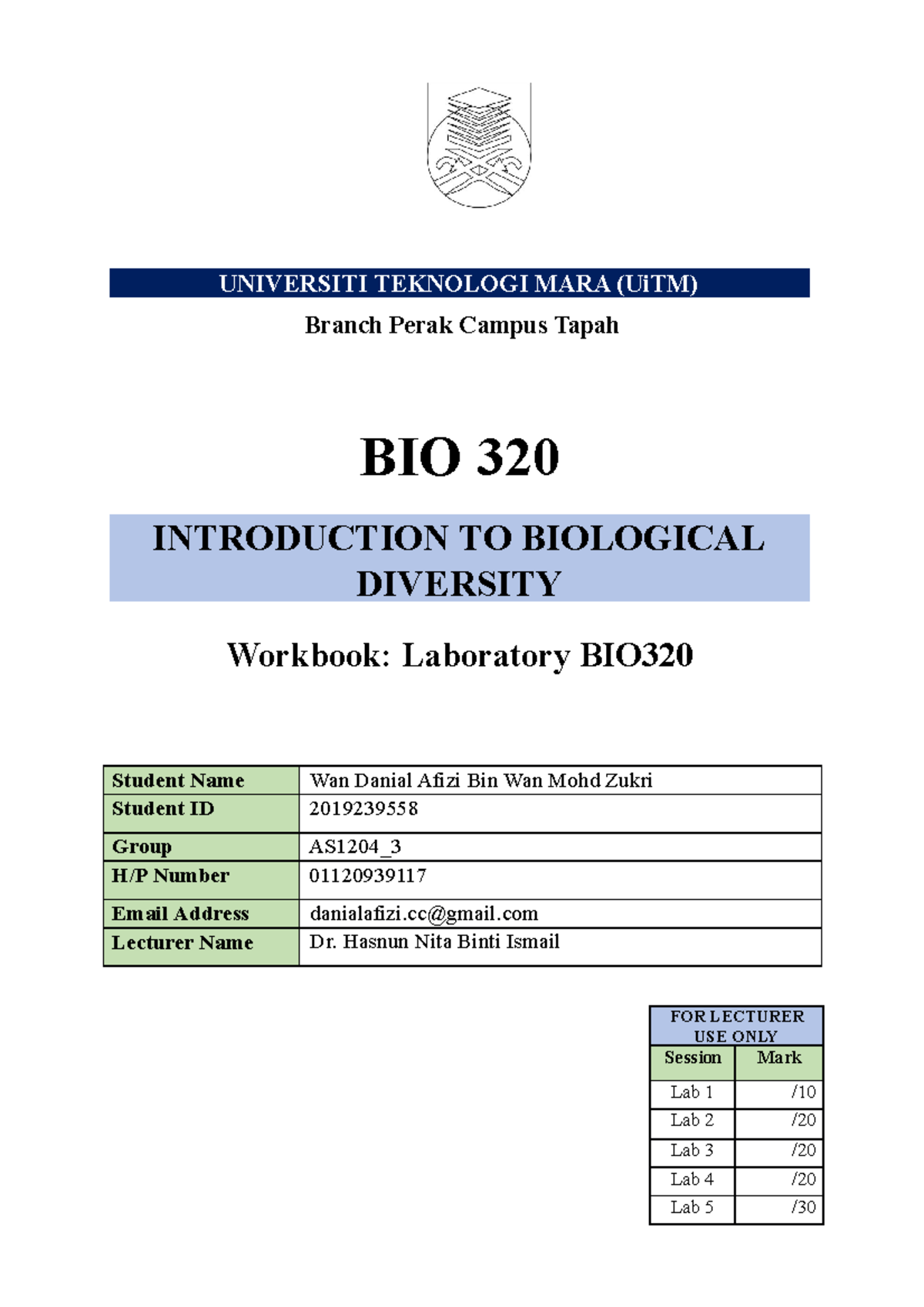 Lab BIO320 - Plantae - UNIVERSITI TEKNOLOGI MARA (UiTM) Branch Perak ...