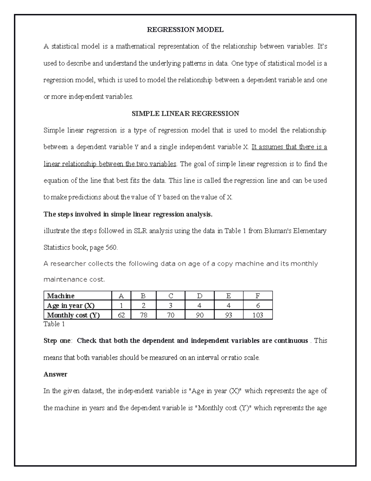 Regression Model - REGRESSION MODEL A statistical model is a ...
