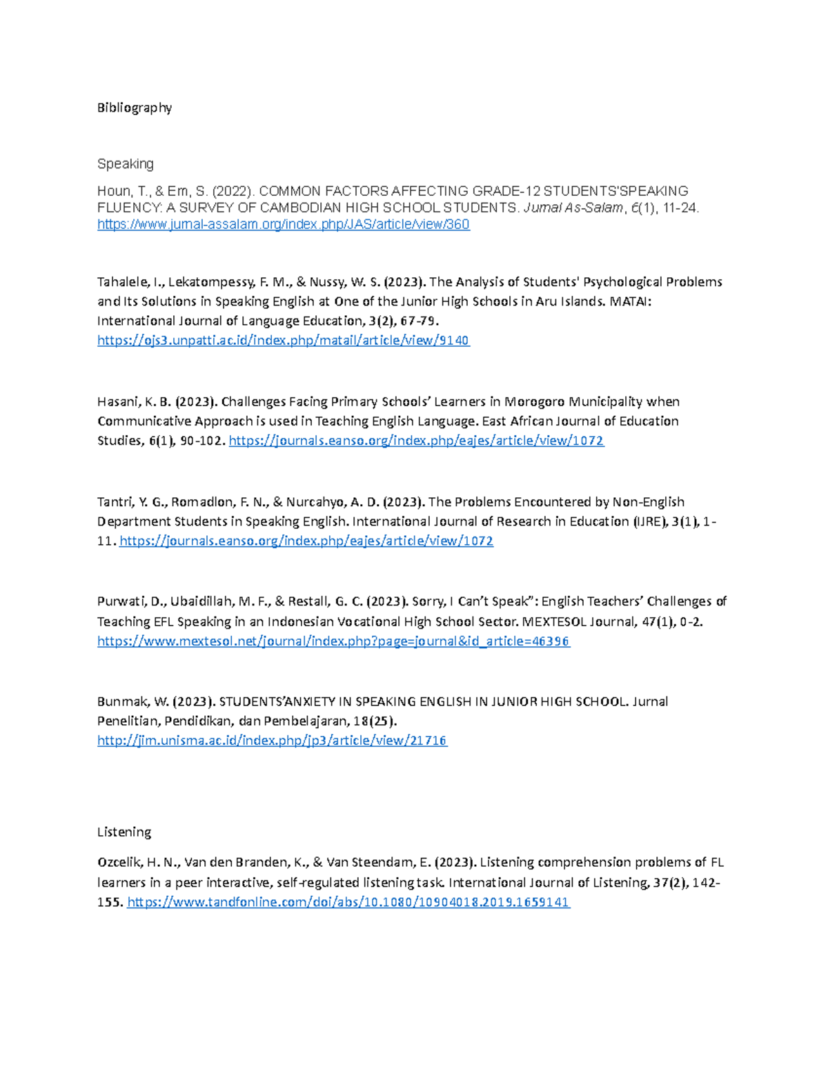 Chapter 2 bibliography - Bibliography Speaking Houn, T., & Em, S. (2022 ...