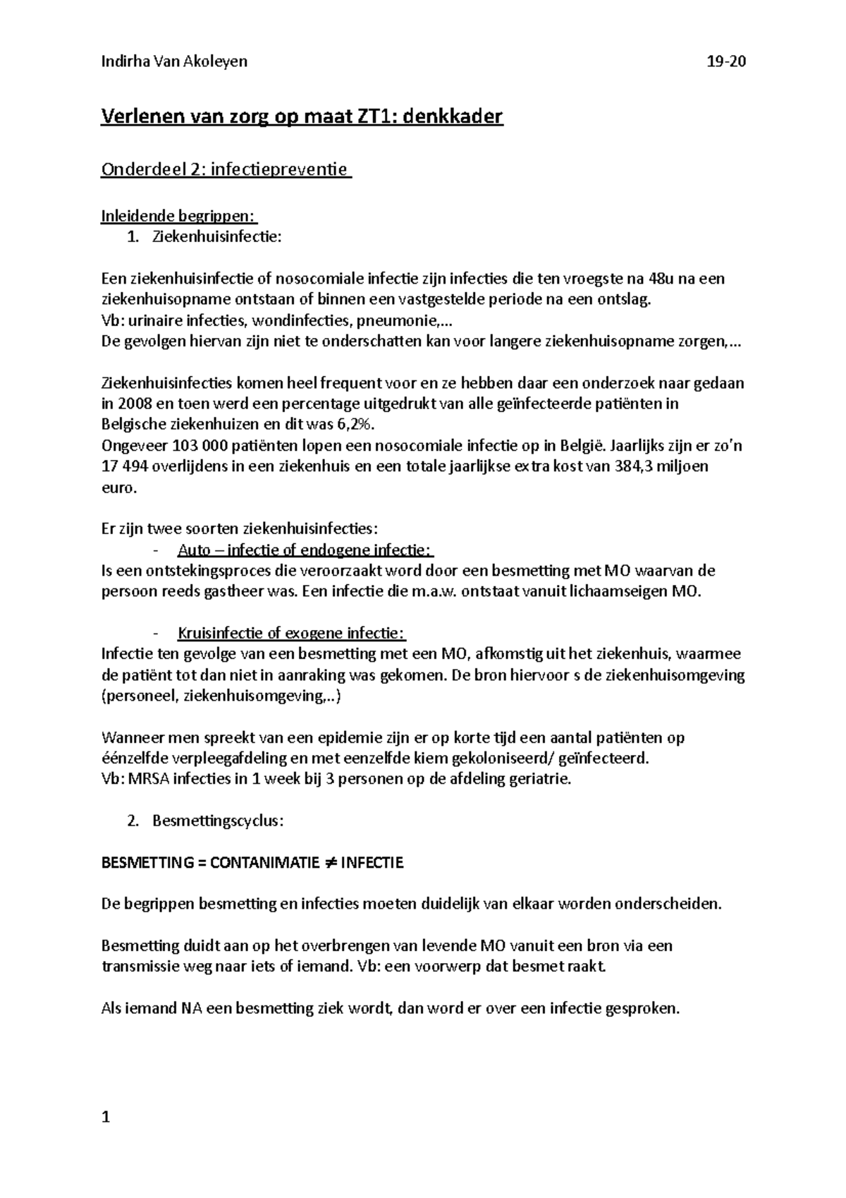 ZT1 infectiepreventie - Indirha Van Akoleyen Verlenen van zorg op maat ...